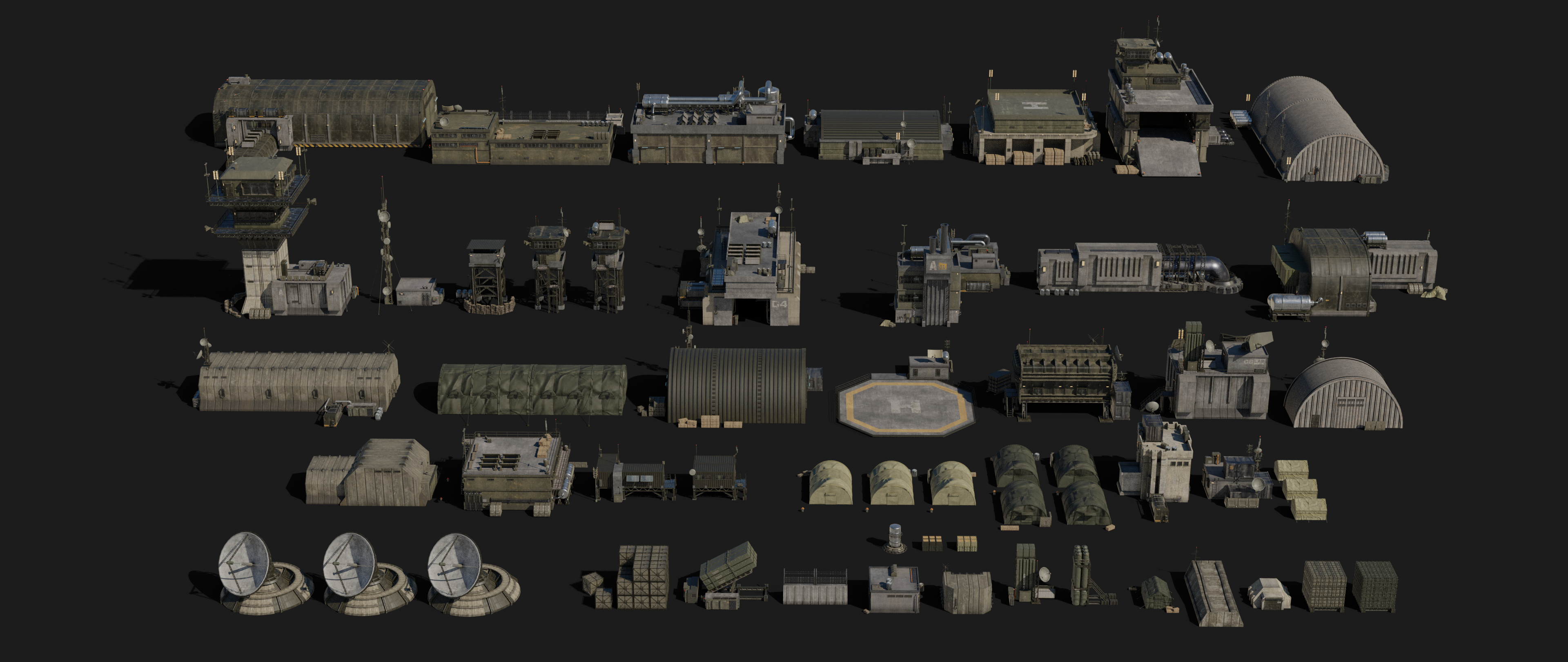 Grid Armada Military Base - Military Structures Kitbash Greeble Assets ...