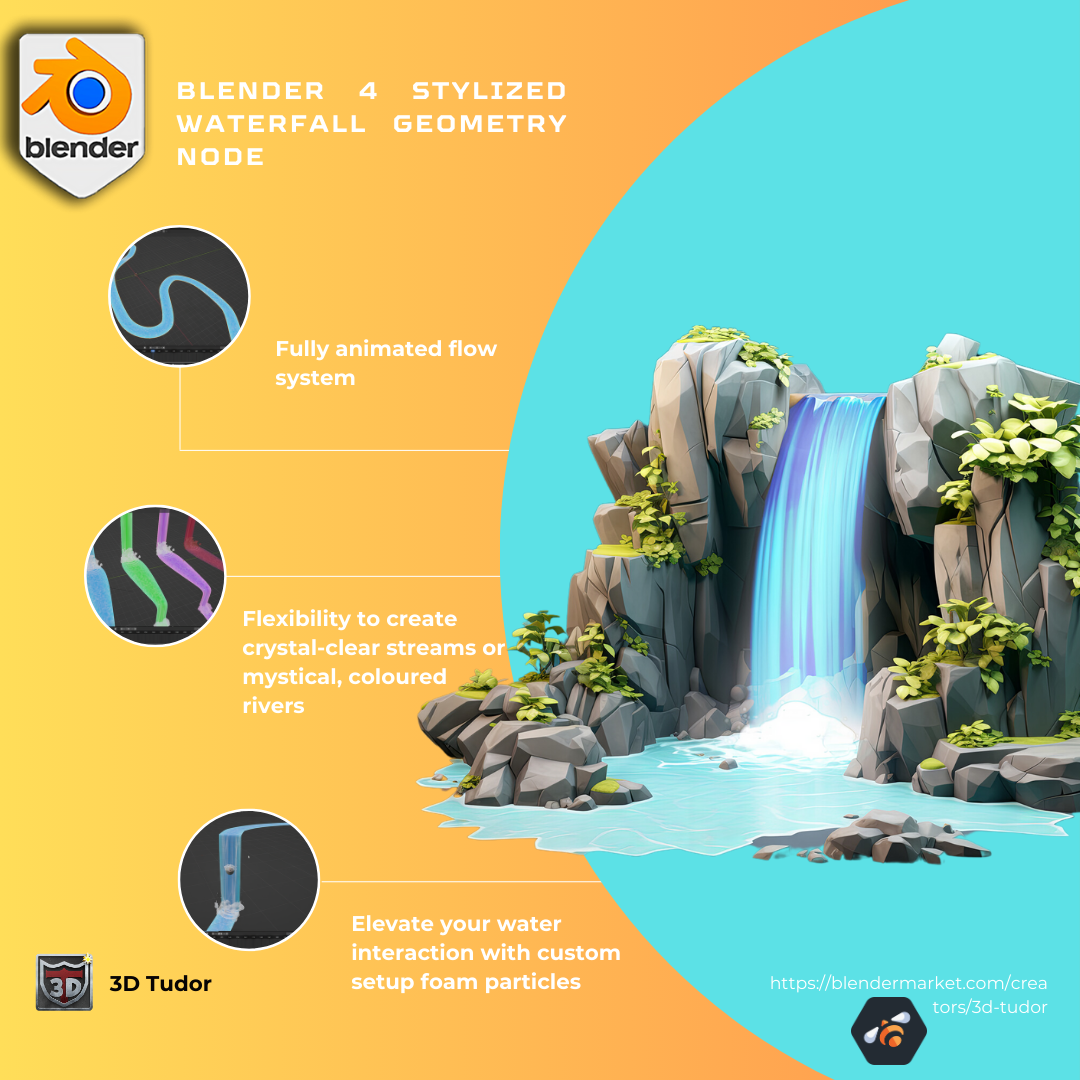 Blender 4 Stylized Waterfall Geometry Node - Blender Market Blender 4 Stylized Waterfall Geometry Node - Blender Market