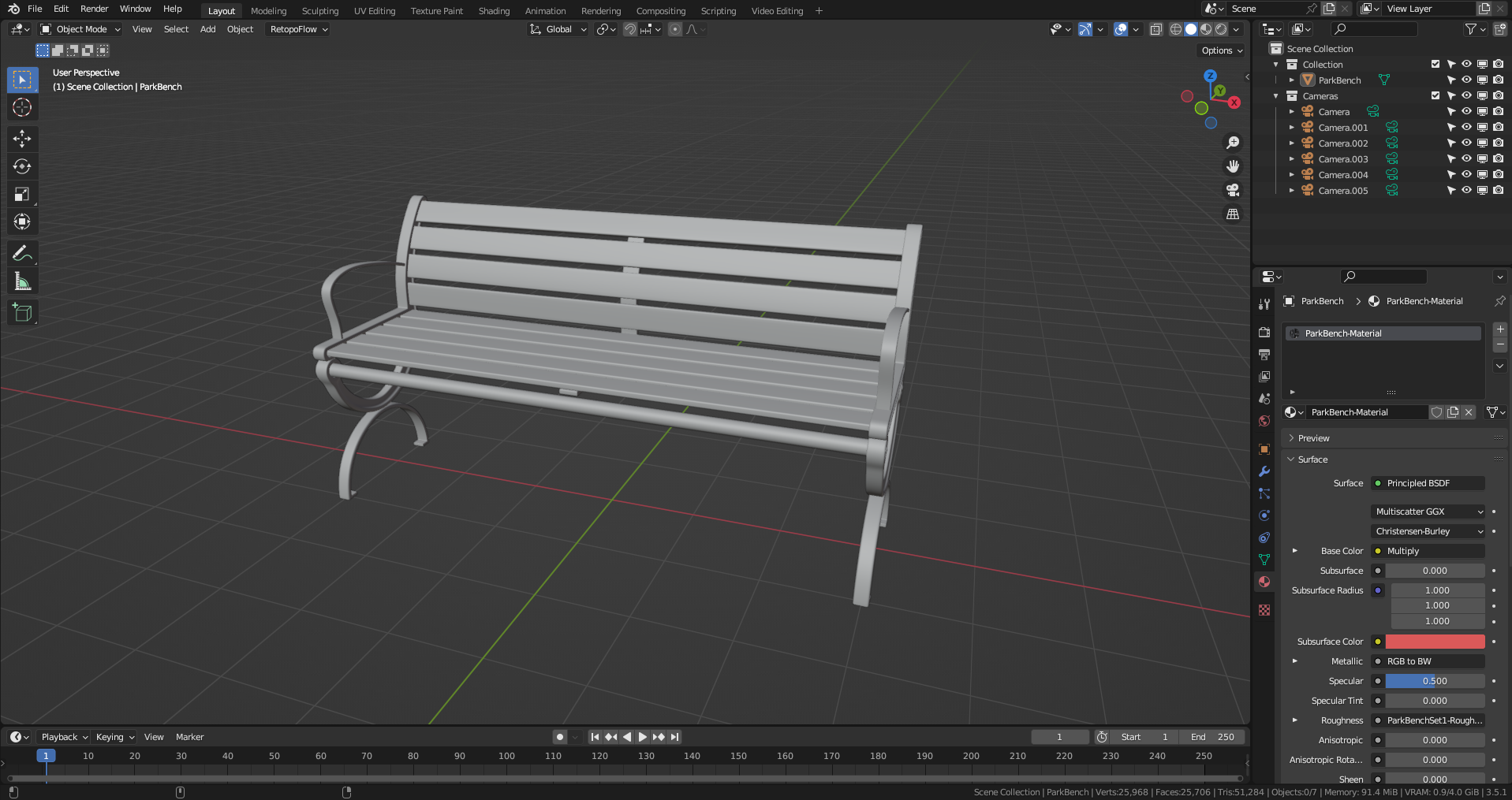 City Park Bench - Blender Market